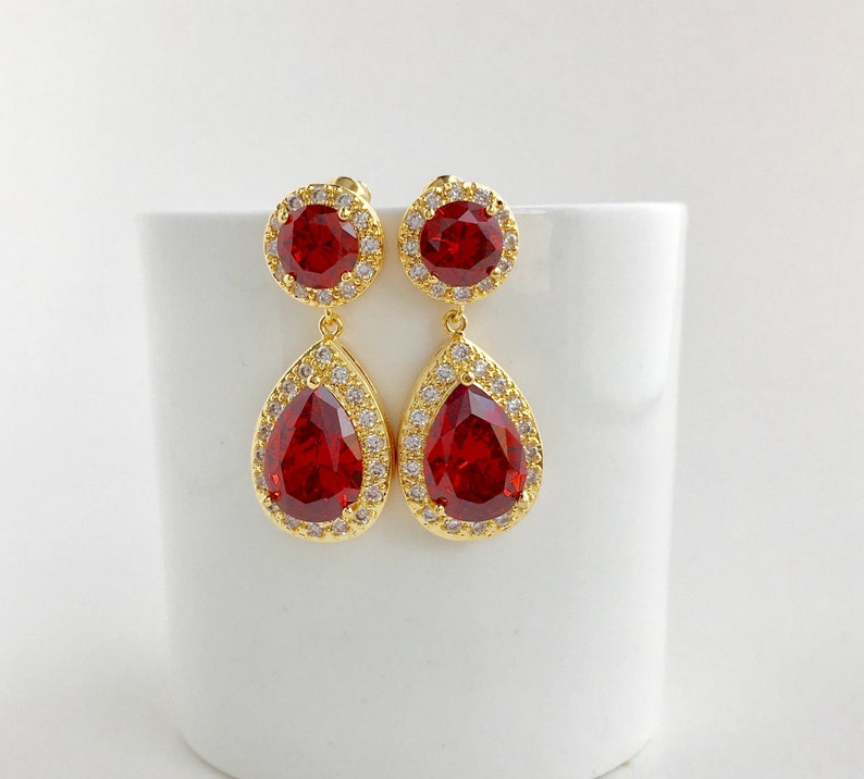 Gold Red Crystal Set Red Cubic Zirconia Set Red Bridal Gold - Etsy