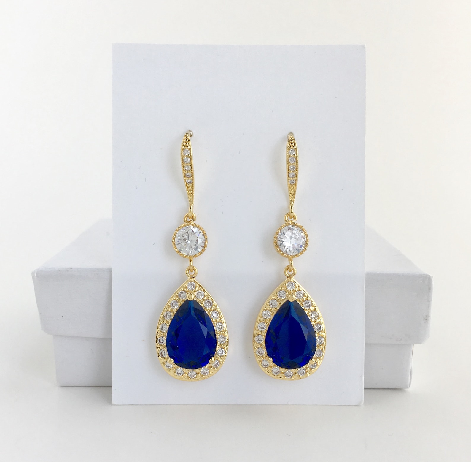 Blue Bridal Gold Necklace Blue Gold Crystal Pendant Blue Gold Crystal ...