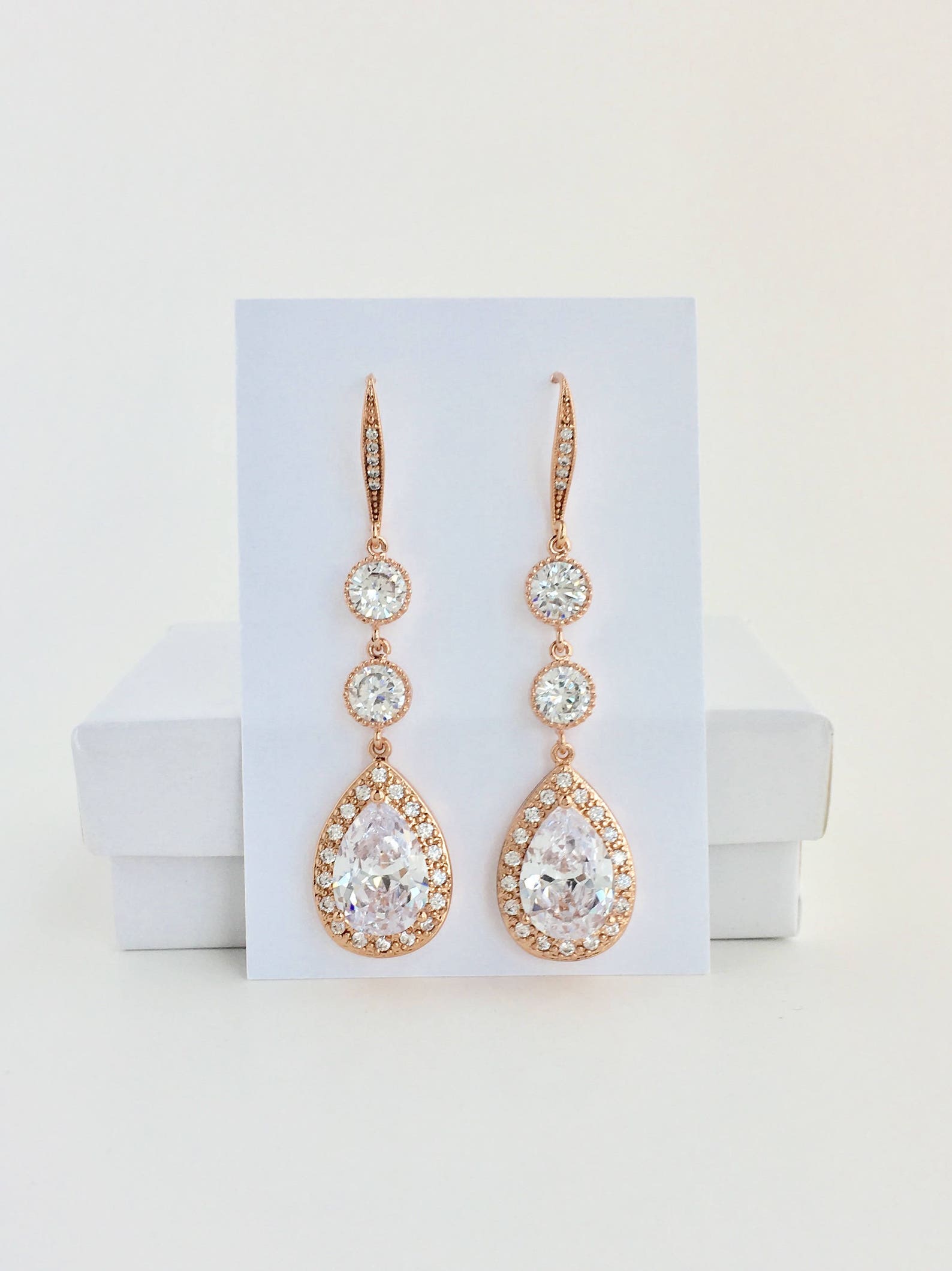 Long Rose Gold Bridal Set Long Rose Gold Zirconia Set Long Rose Gold ...
