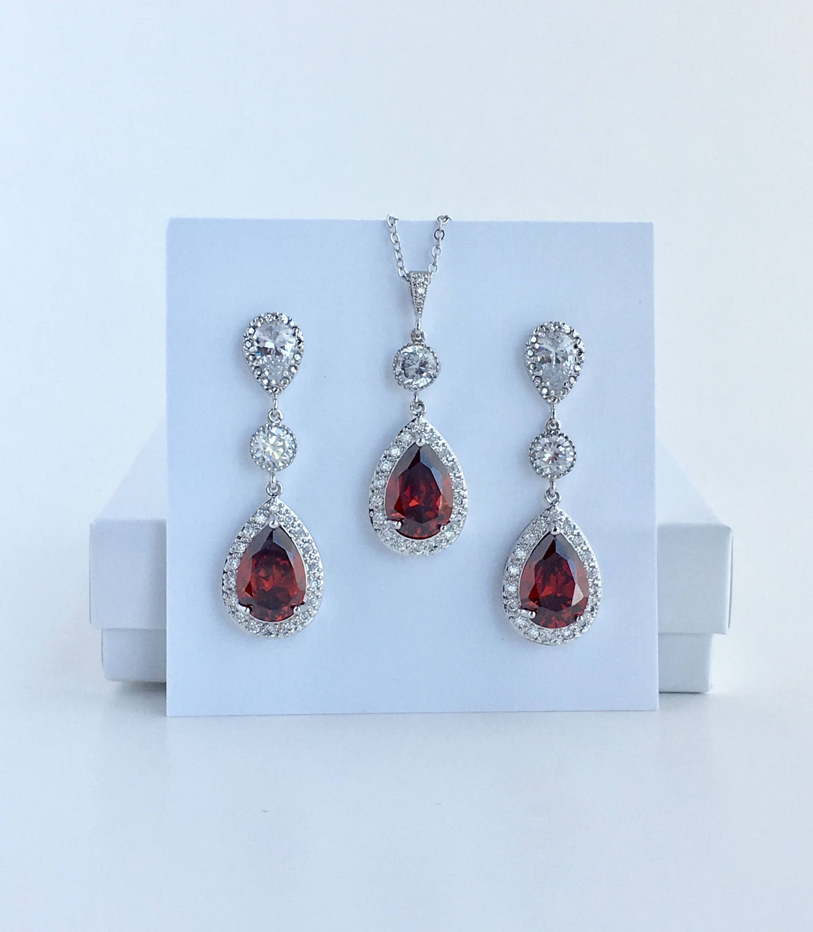 Red Bridal Jewelry Set Ruby Cubic Zirconia Jewelry Set Red - Etsy