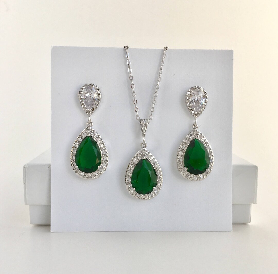 Emerald Green Bridal Set Green Wedding Cubic Zirconia Set Green ...