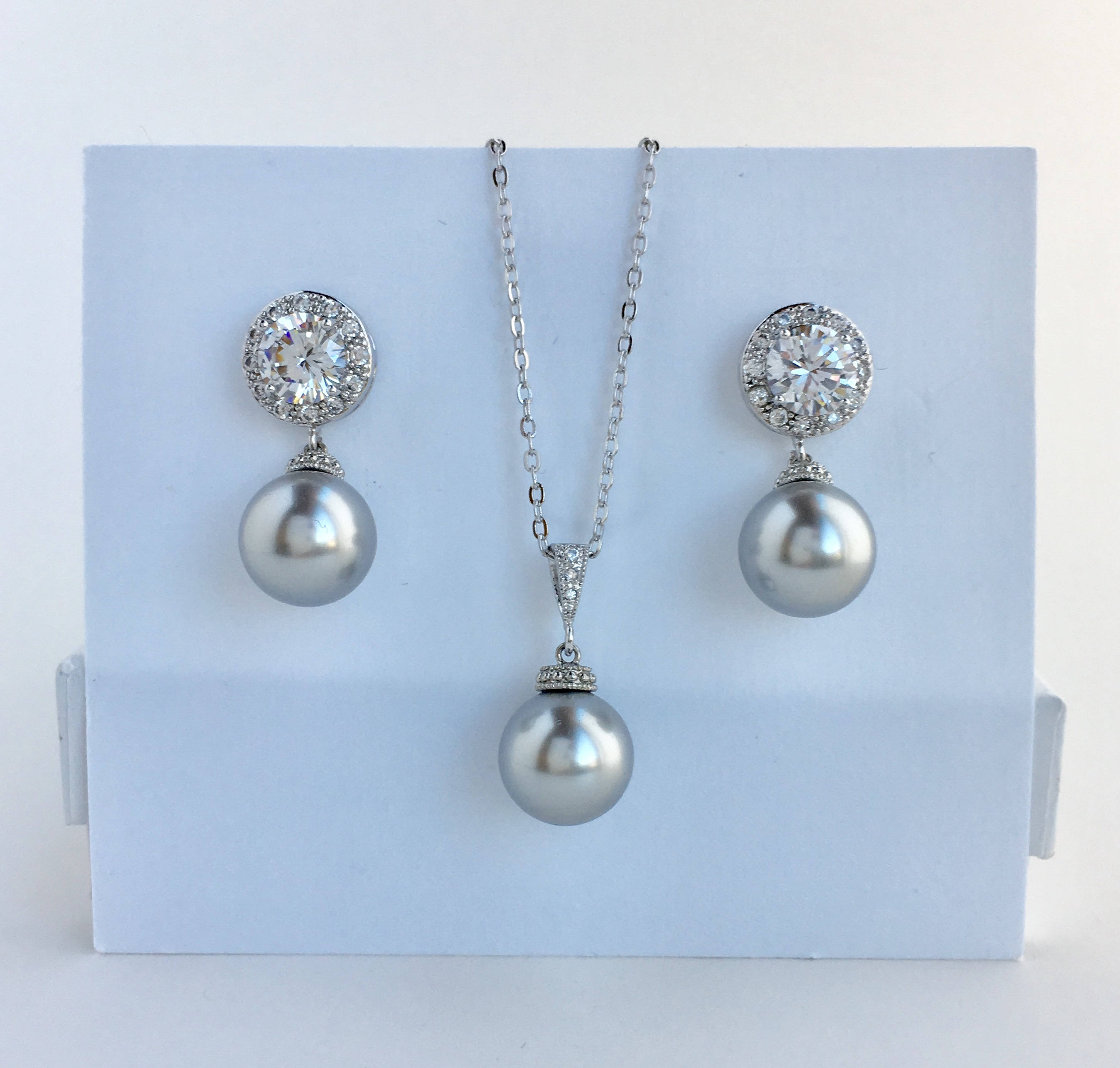 Light Grey Pearl Bridal Set Grey Crystal Bridal Set Grey | Etsy