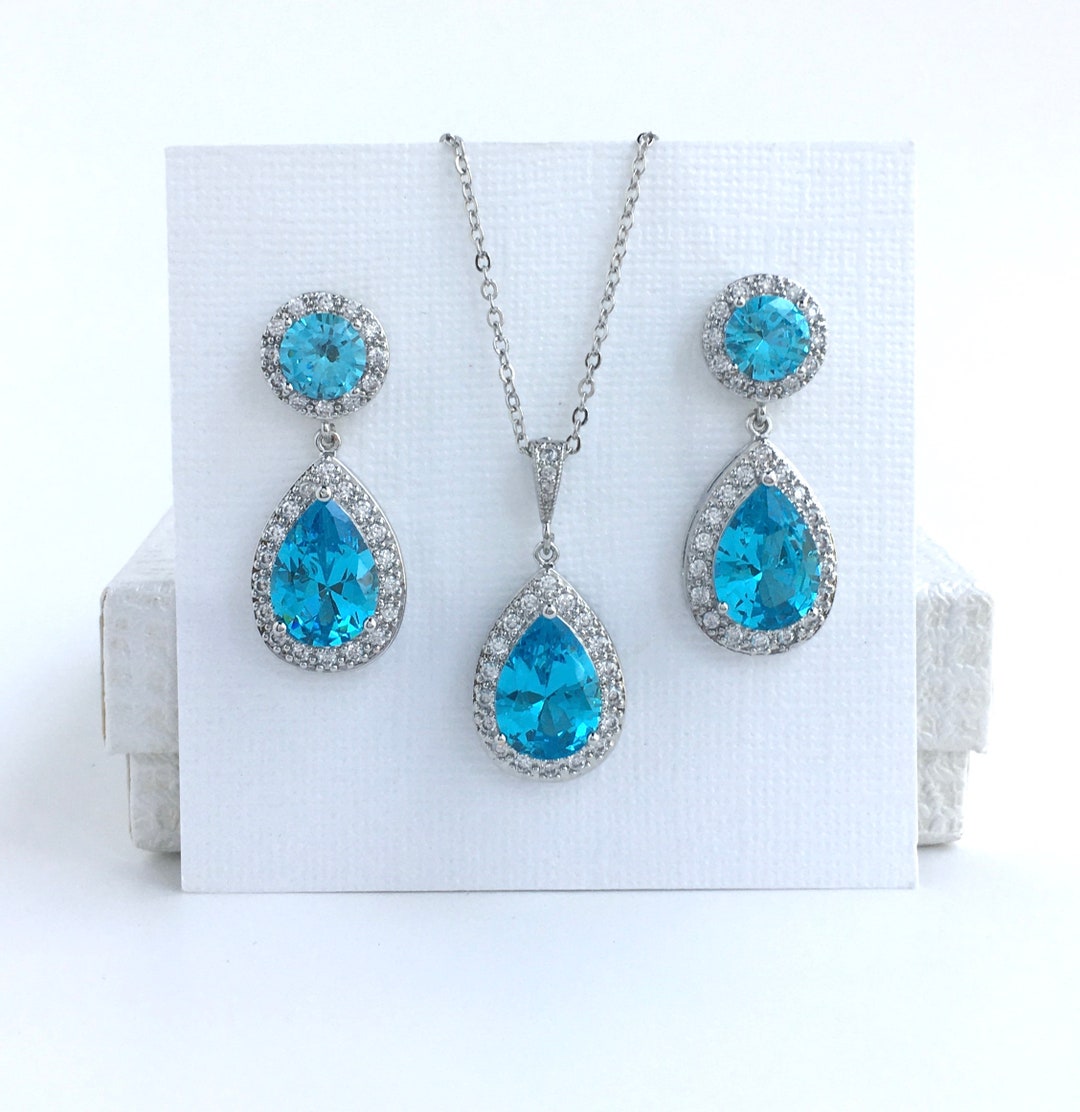 Aqua Blue Jewelry Set Blue Wedding Crystal Light Blue Bridal Jewelry ...