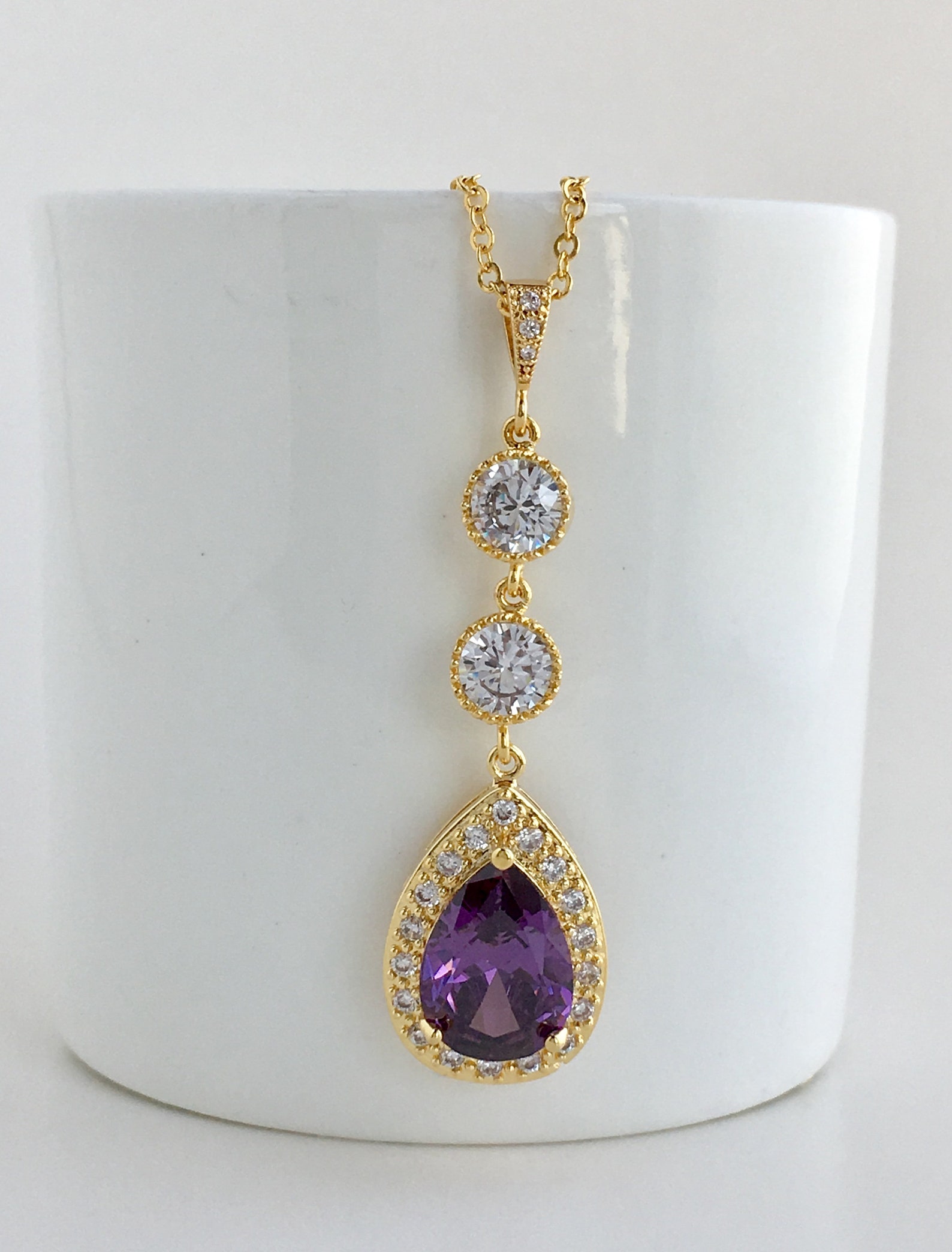 Long Purple Gold Bridal Set Long Purple Gold Wedding Jewelry Set Purple ...