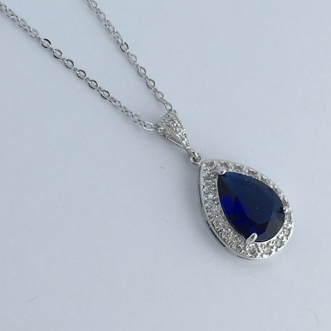 Blue Crystal Necklace Blue Crystal Necklace Sapphire Jewelry Blue ...