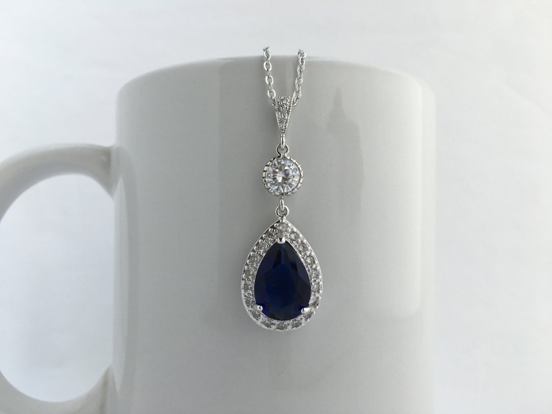 Blue Crystal Necklace Blue Crystal Necklace Blue Sapphire Jewelry Blue ...