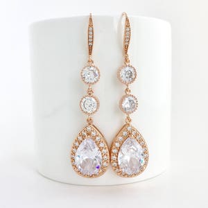 Long Rose Gold Bridal Set Long Rose Gold Zirconia Set Long Rose Gold ...