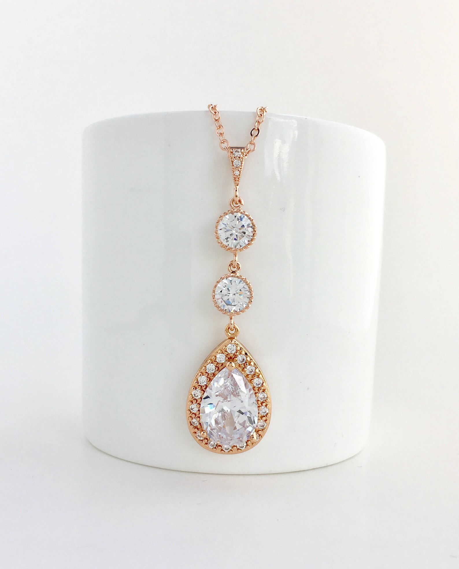 Long Rose Gold Bridal Set Long Rose Gold Zirconia Set Long Rose Gold ...