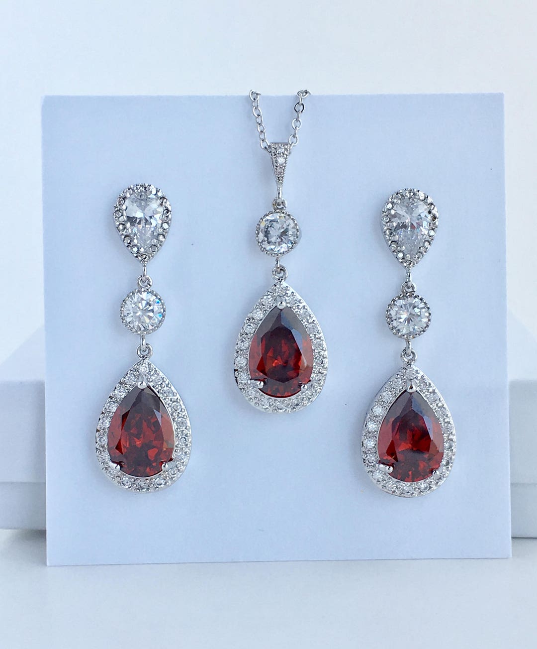 Red Bridal Jewelry Set Ruby Cubic Zirconia Jewelry Set Red Wedding ...