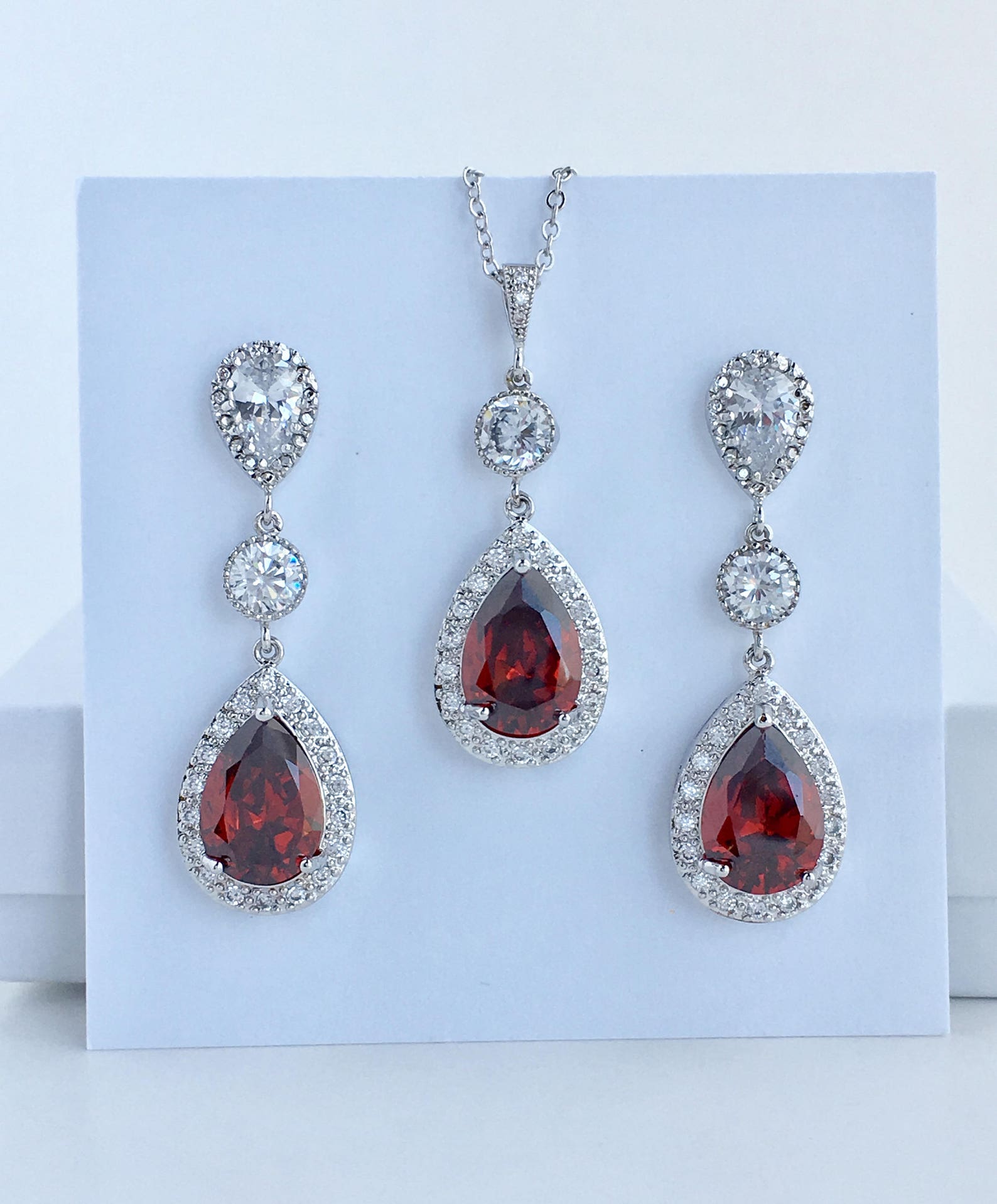 Red Bridal Jewelry Set Ruby Cubic Zirconia Jewelry Set Red - Etsy