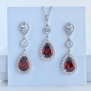 Red Bridal Jewelry Set Ruby Cubic Zirconia Jewelry Set Red Wedding ...