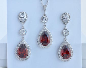 Red Ruby Jewelry Set Ruby Red Wedding Cubic Zirconia Set Red | Etsy
