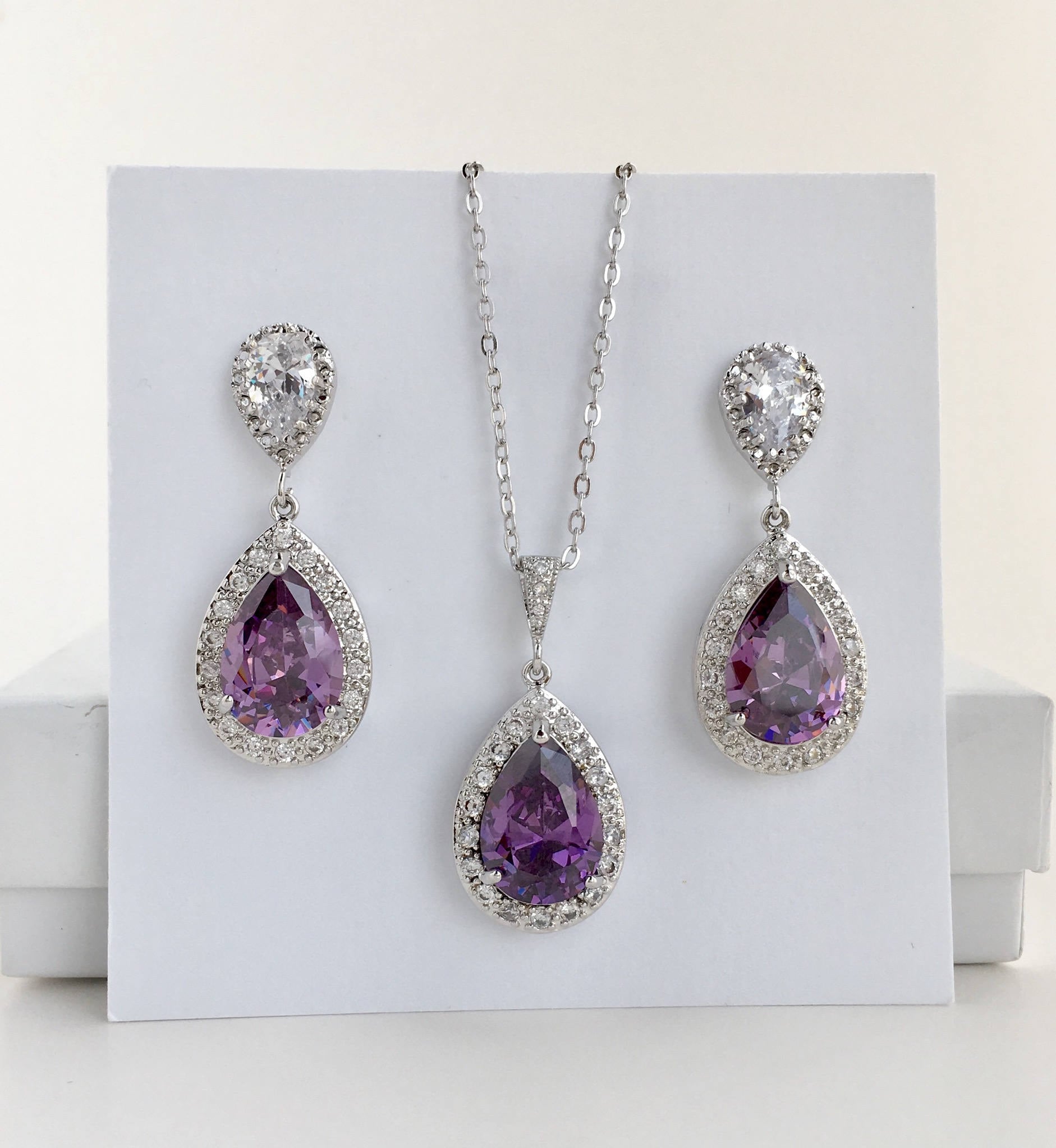 Amethyst Bridal Jewelry Set Amethyst Wedding Cubic Zirconia - Etsy