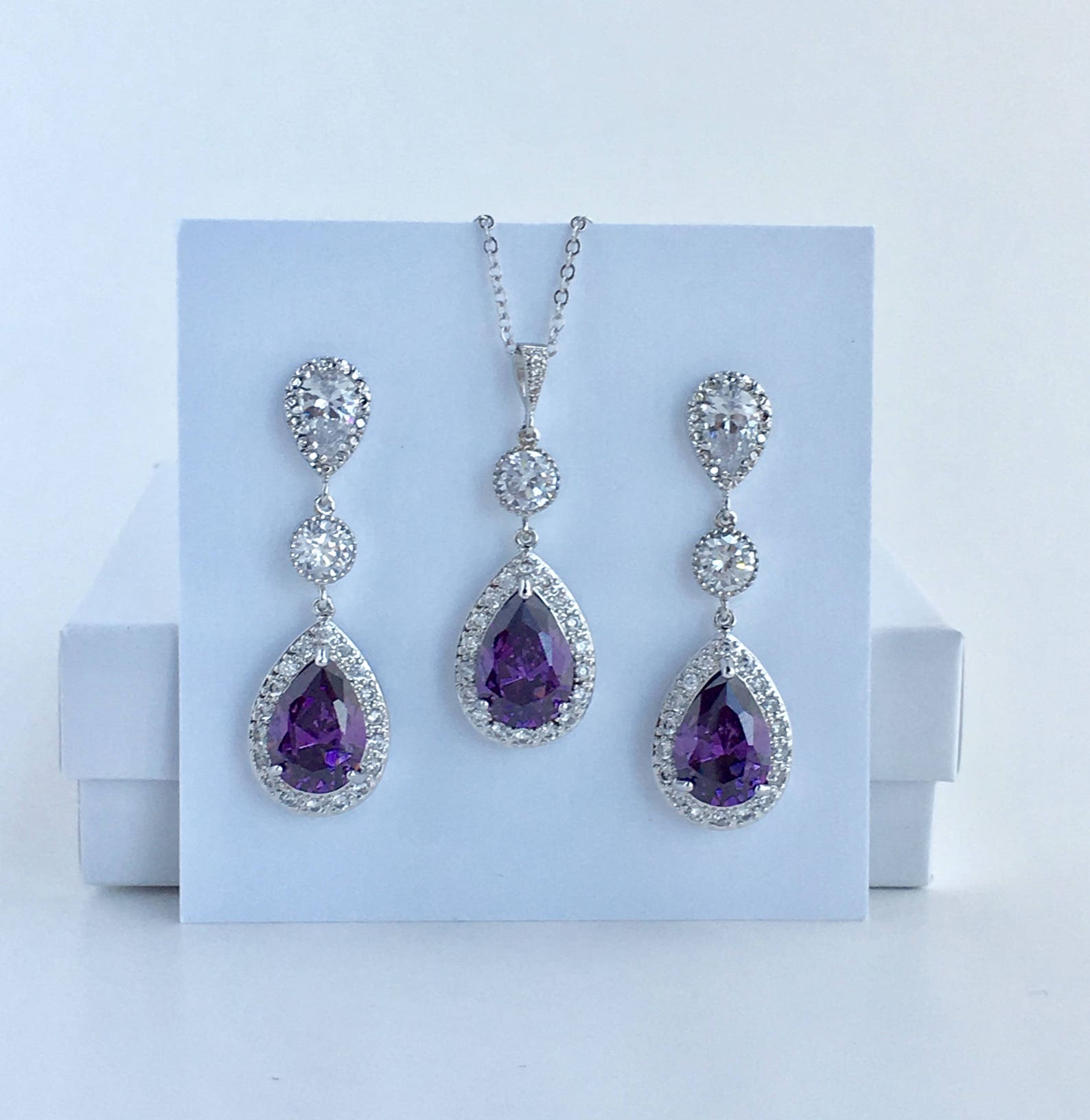 Amethyst Crystal Jewelry Set Purple Bridal Jewelry Set Purple Cubic ...