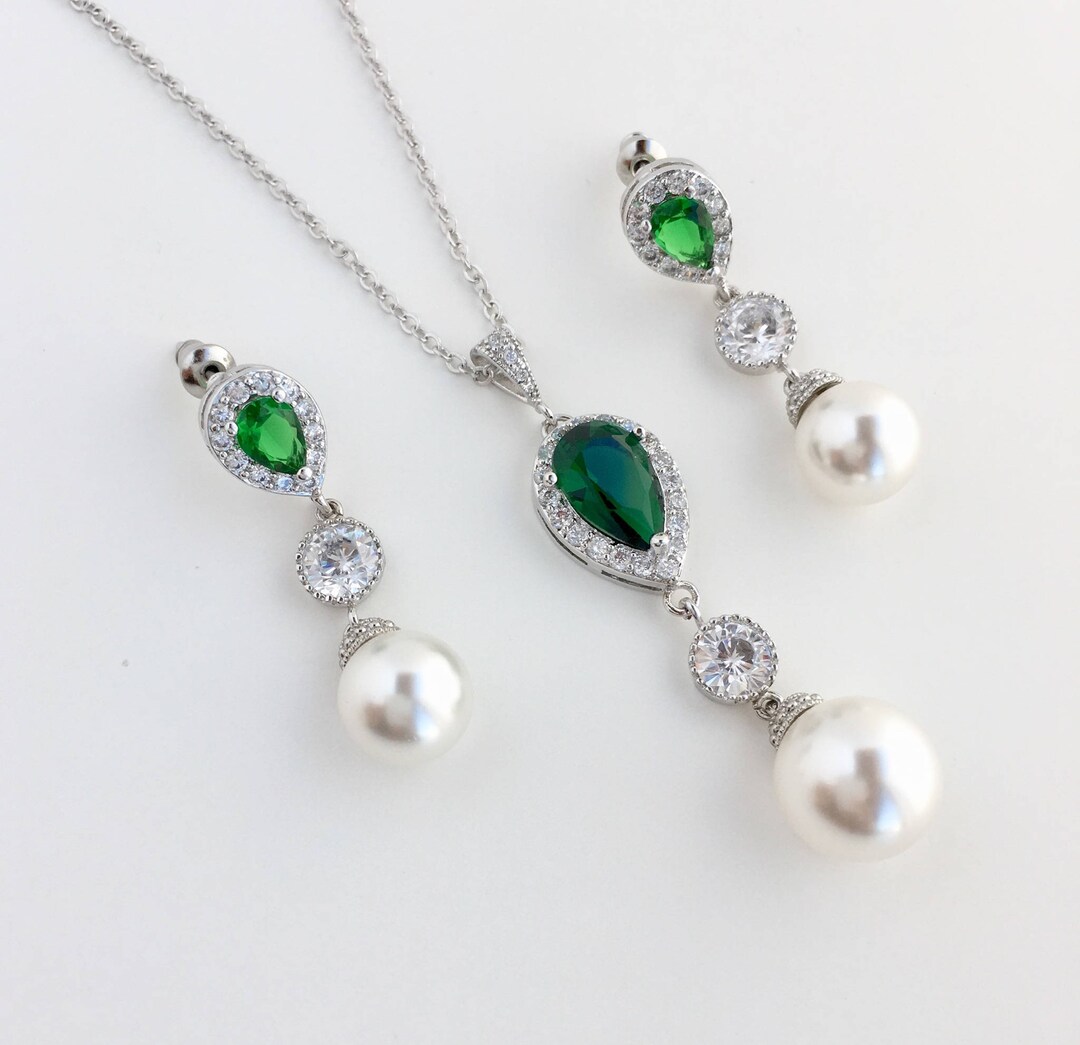 Green Crystal Bridal Set Green Pearl Wedding Set Green Crystal ...