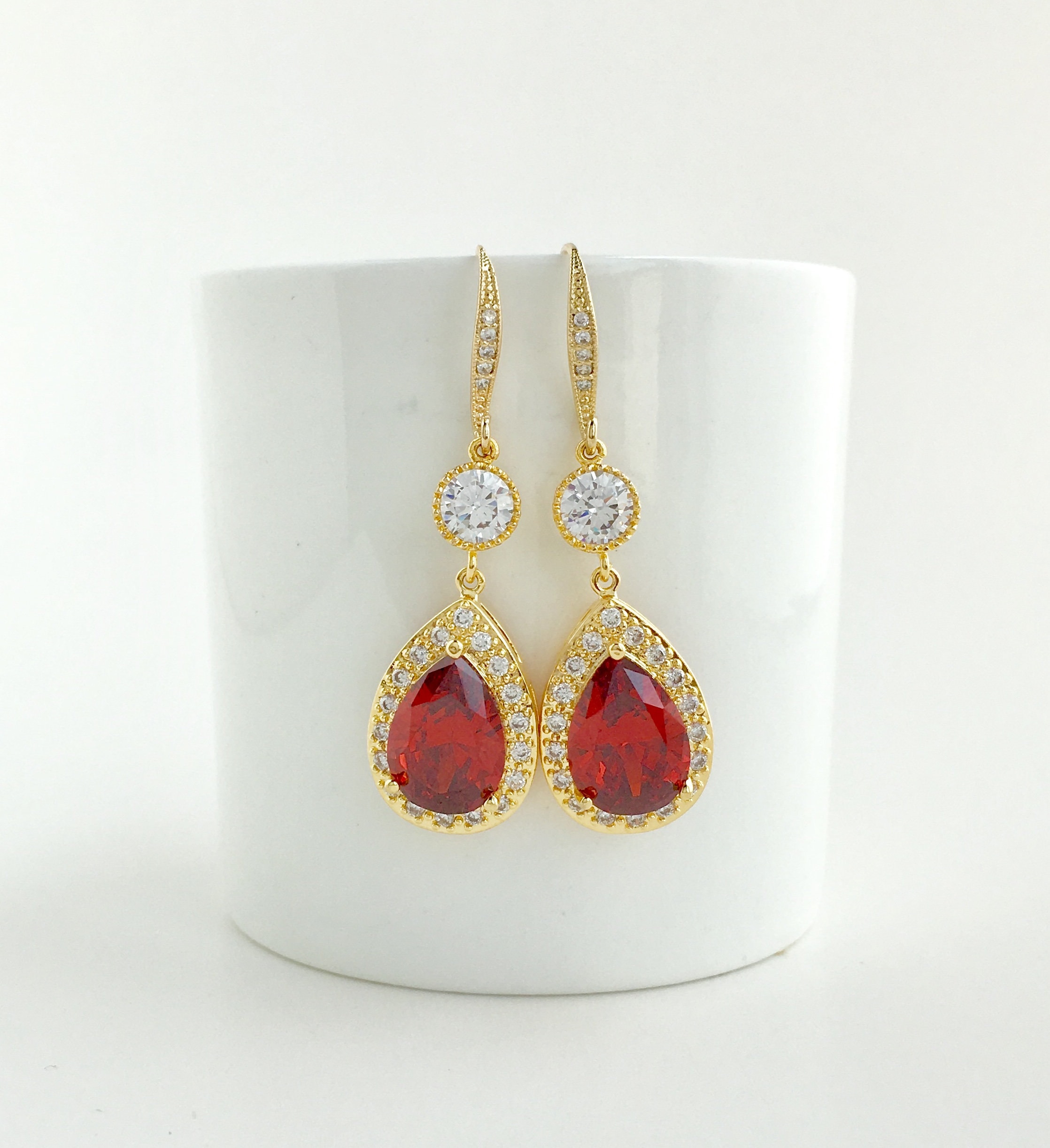 Red Bridal Gold Necklace Red Crystal Gold Necklace Ruby Gold Wedding ...
