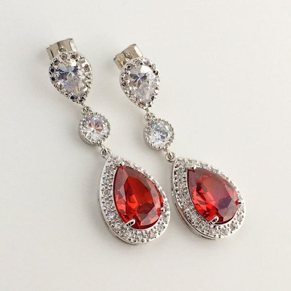 Red Crystal Earrings - Etsy