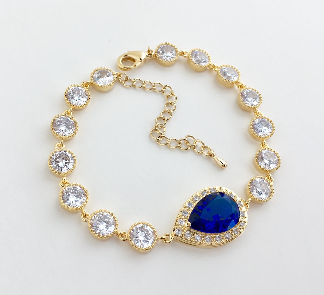 Blue Gold Bracelet Blue Bridal Bracelet Gold Blue Sapphire Wedding ...