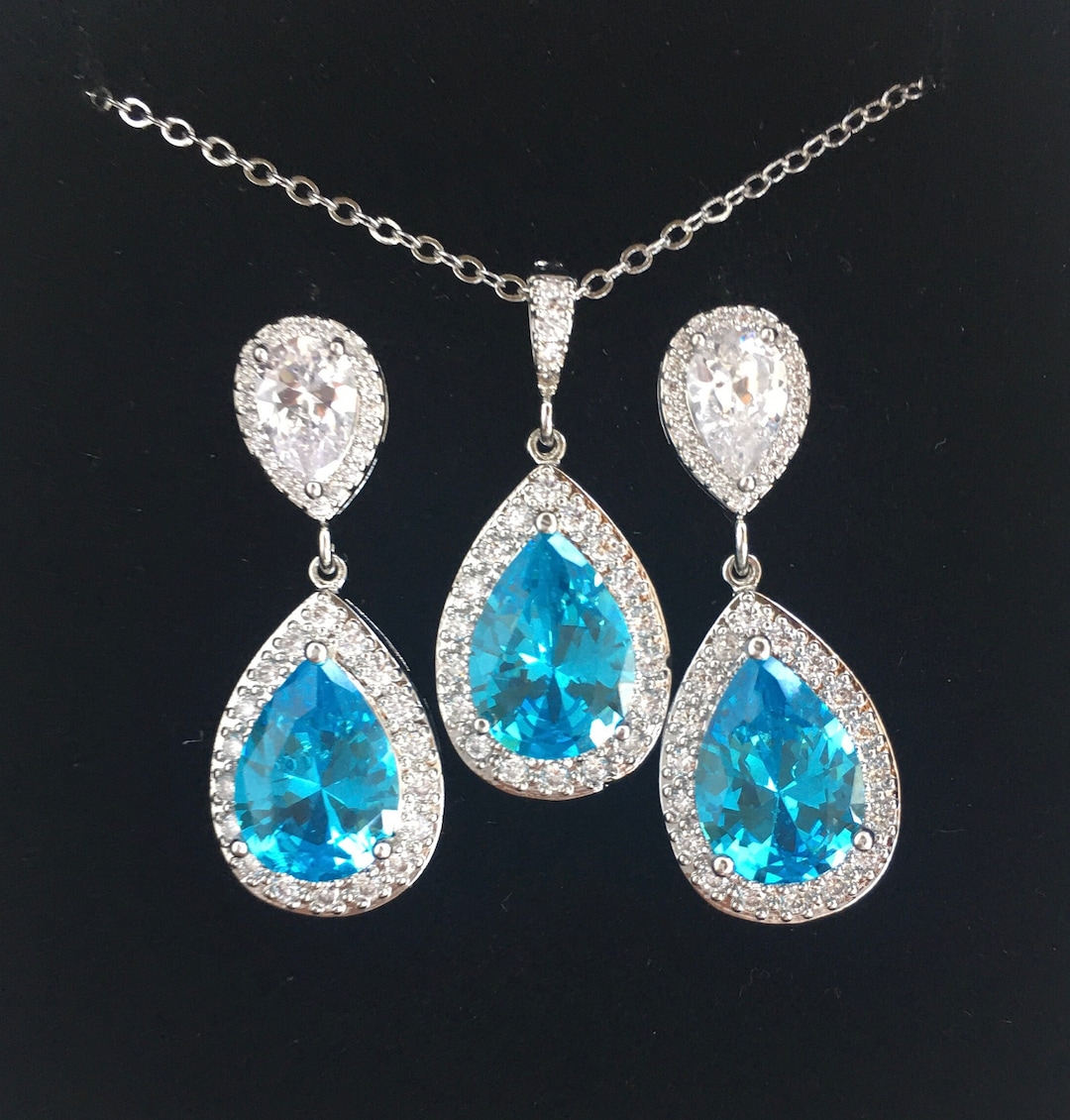 Aqua Blue Bridal Jewelry Light Blue Wedding Jewelry Blue Bridesmaid ...