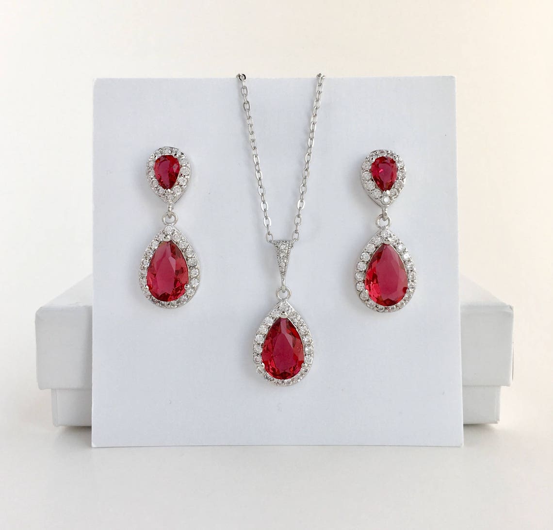 Red Ruby Jewelry Set Ruby Red Wedding Cubic Zirconia Set Red - Etsy