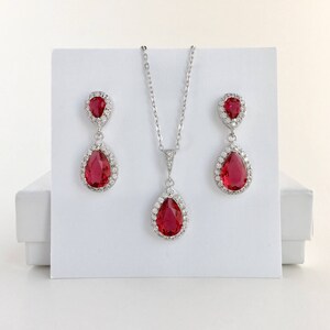 Red Ruby Jewelry Set Ruby Red Wedding Cubic Zirconia Set Red Ruby ...
