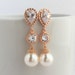 Rose Gold Tone Pearl and Crystal Bridal Drop Earrings Wedding - Etsy
