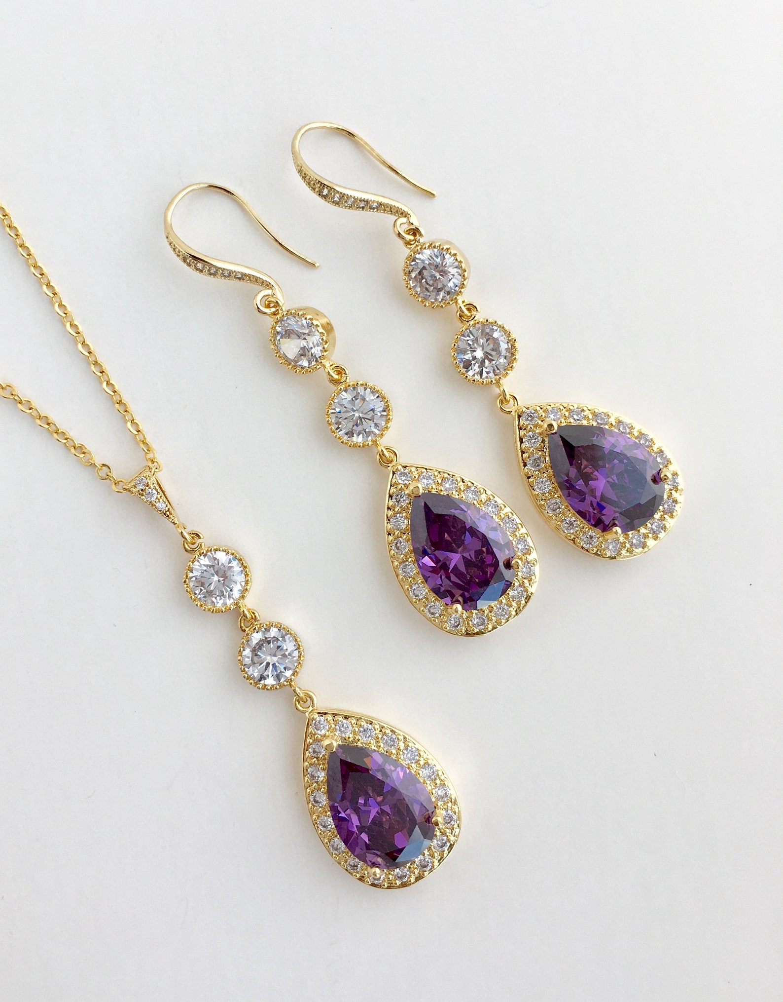 Purple Long Gold Earrings Purple Long Bridal Earrings Purple Gold ...