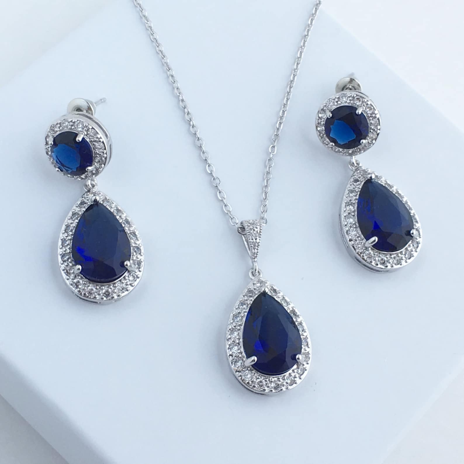 Blue Sapphire Bridal Jewelry Set Wedding Blue Crystal Set Blue Bridal ...