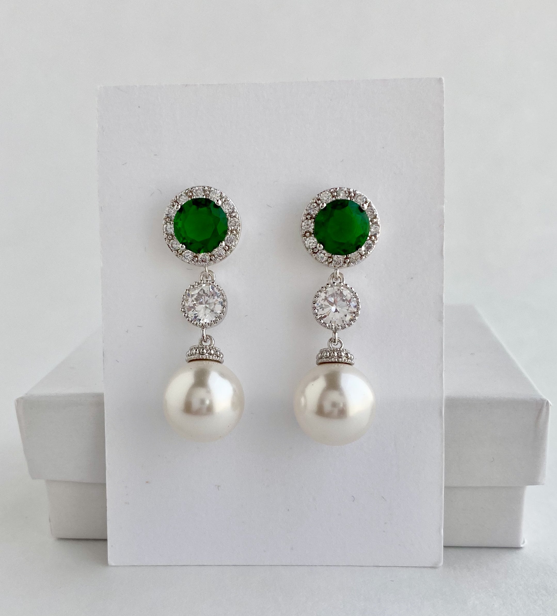 Green Pearl Bridal Set Green Wedding Crystal Jewelry Set Green Cubic ...