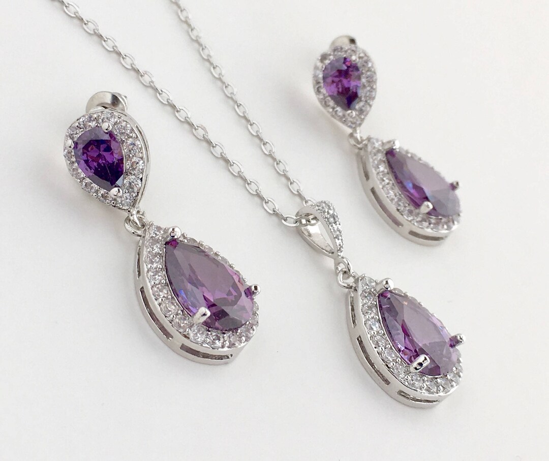 Amethyst Bridal Set Purple Wedding Cubic Zirconia Set Amethyst Bridal ...