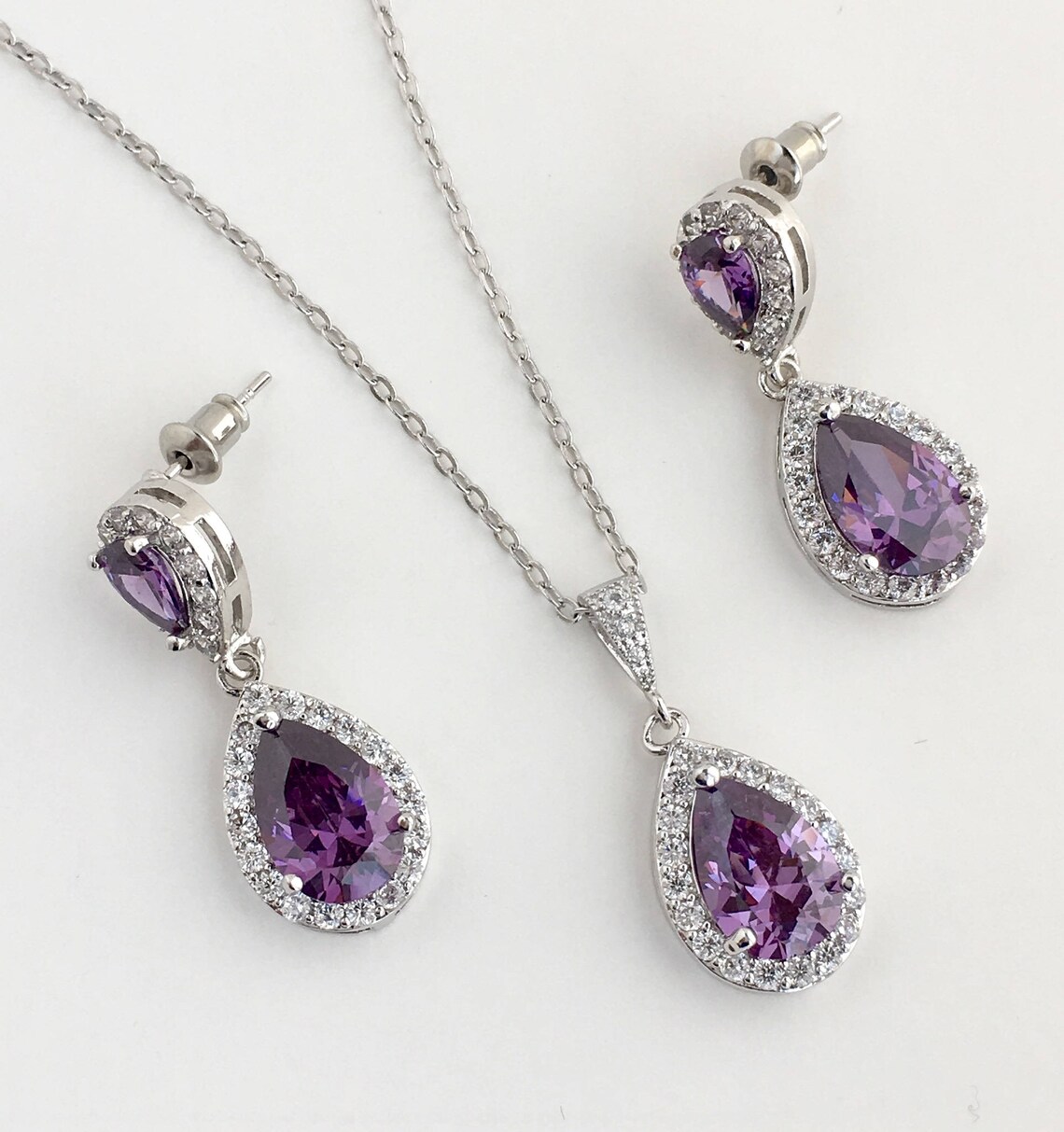 Amethyst Bridal Set Purple Wedding Cubic Zirconia Set Amethyst Bridal ...