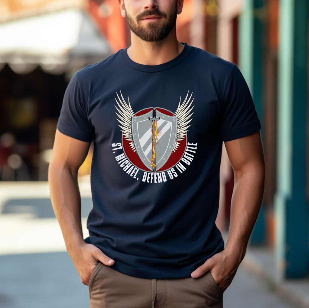 Saint Michael the Archangel Catholic Shirt Crest, Flaming Sword/shield ...