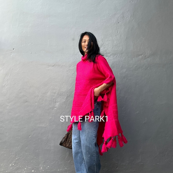 Long Knit Poncho Fringe - Etsy