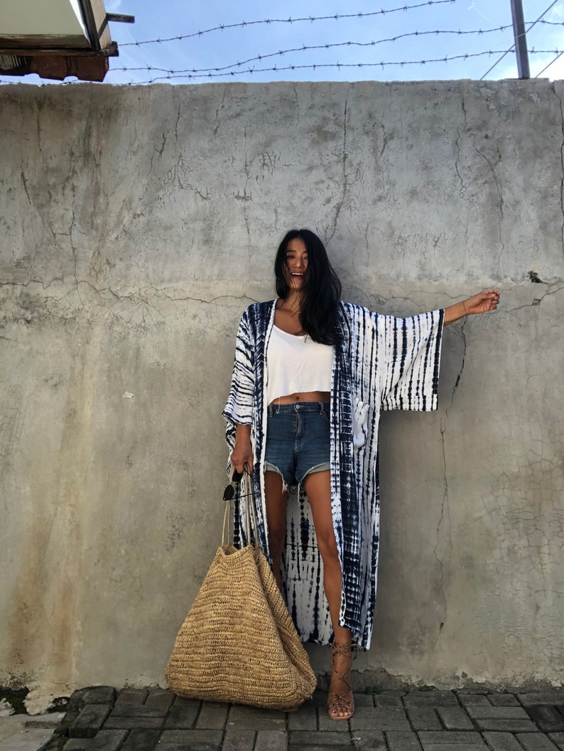 LK3/Indigo Blue Long Kimono Robe SummerUnisex KimonoTall | Etsy