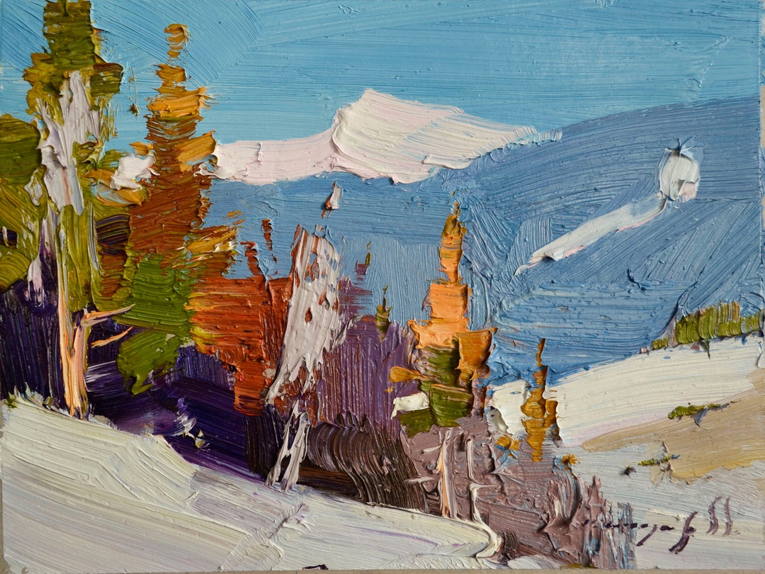 Snowy Slope, 20x25 Cm, Cardboard, Painting by Shandor Alexander - Etsy