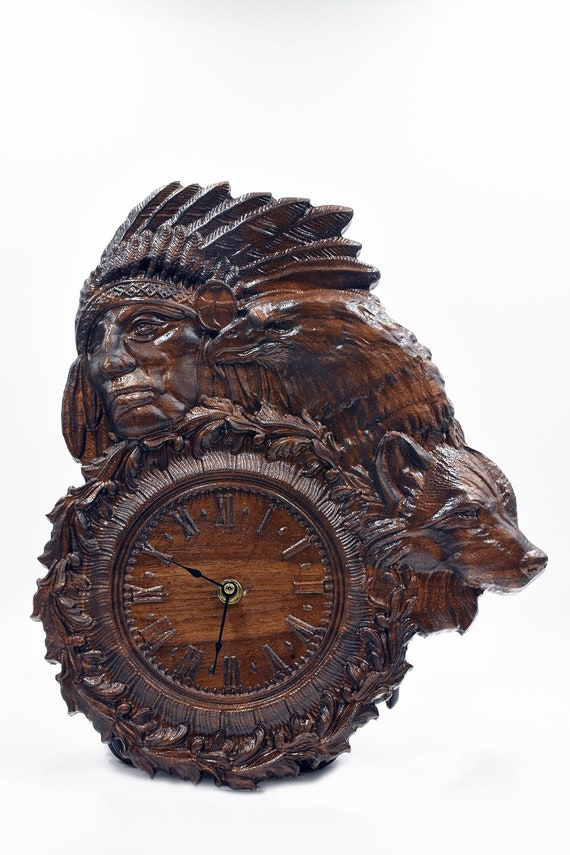 First Nation Clock Wolf and Eagle - Etsy