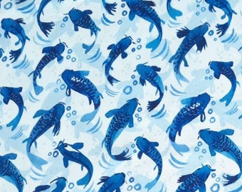Koi Fish Blue Pattern Swimming Fabric Shibori Koi Fish by New Branch ...