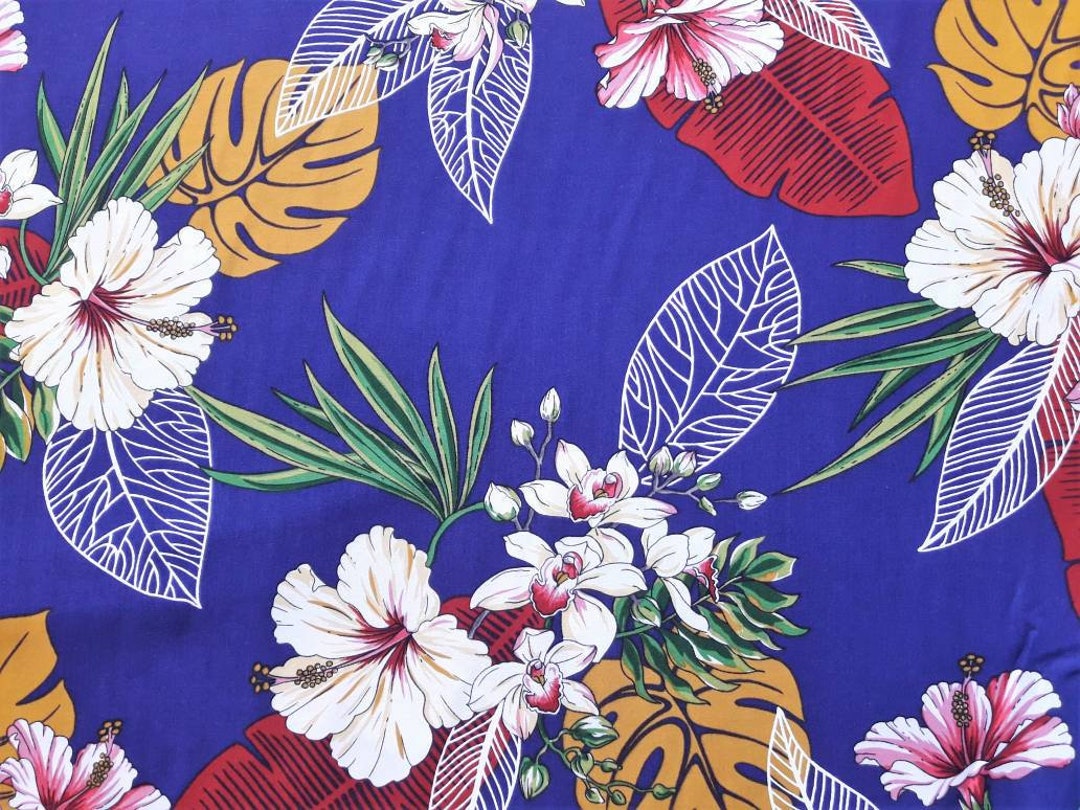 Colorful Hawaiian Fabric Royal Purple, Gold, Red, Multi-color Floral ...