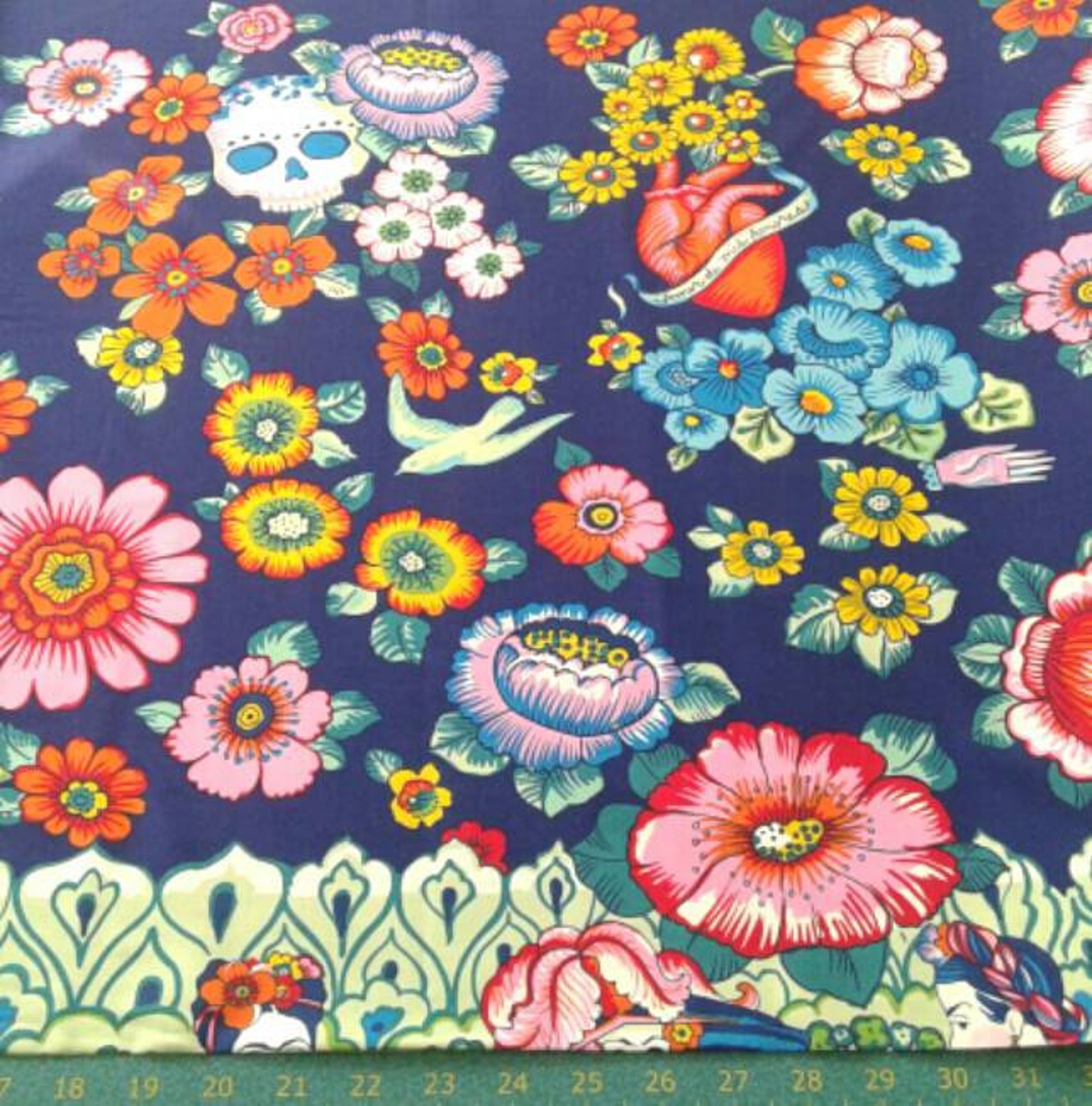 Frida Fabric La Catrina Marine ALL FIGURES Foklorico - Etsy