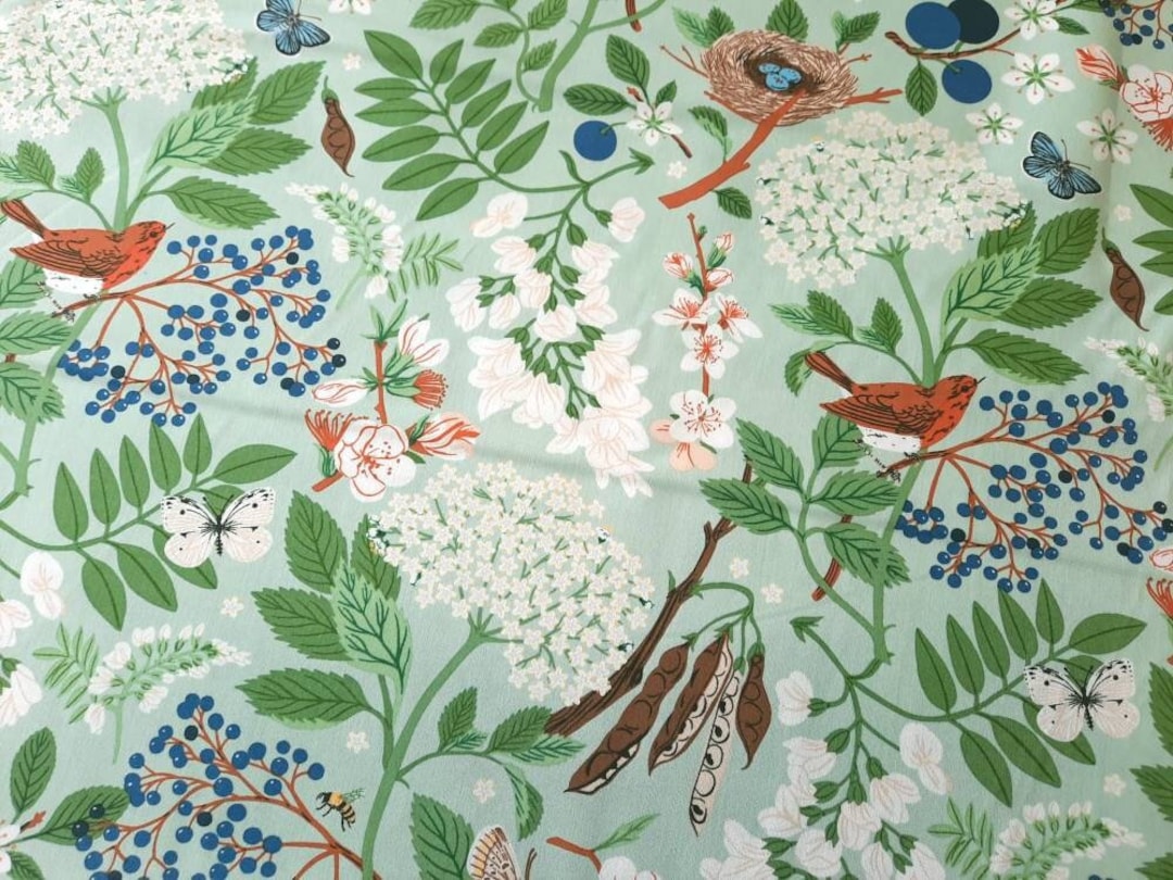 Day Flowering Trees, Organic Cotton Poplin Fabric, Birch Fabrics, Light ...