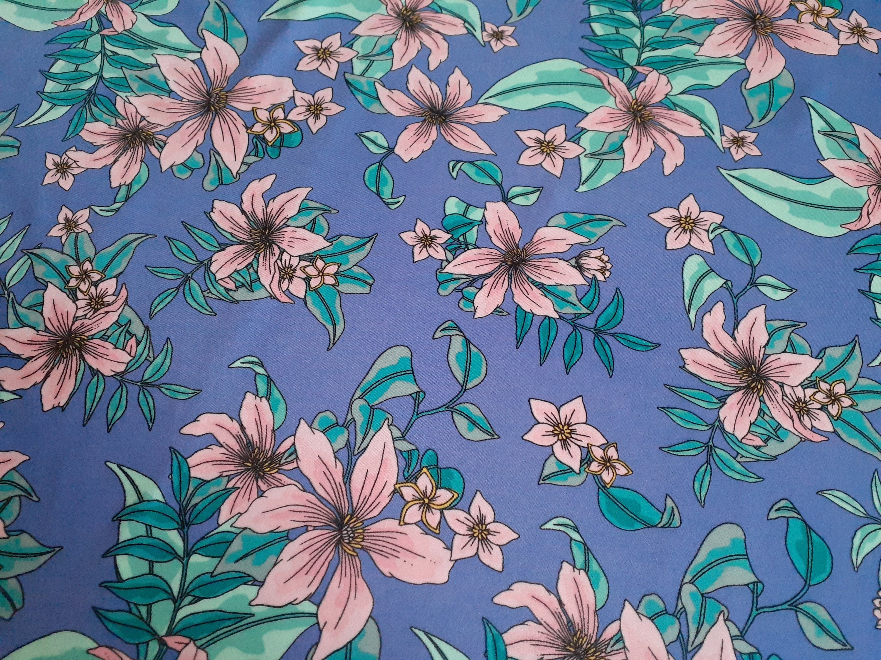 Periwinkle Blue with Pink Tropical Floral Swimsuit Activewear | Etsy