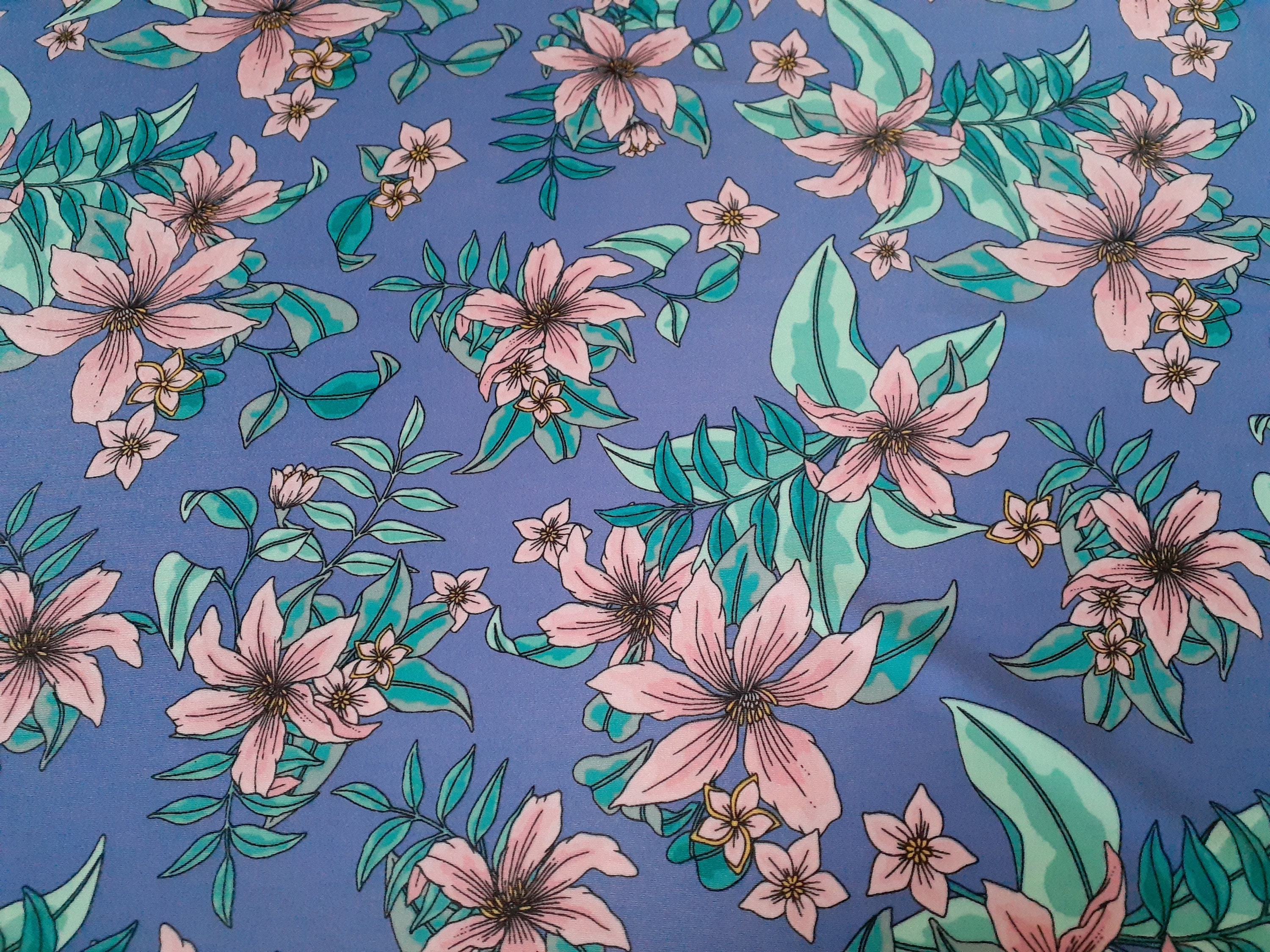 Periwinkle Blue With Pink Tropical Floral Swimsuit Activewear Fabric ...