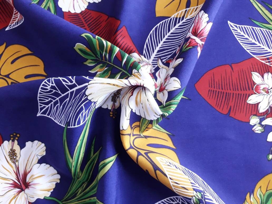 Colorful Hawaiian Fabric Royal Purple, Gold, Red, Multi-color Floral ...