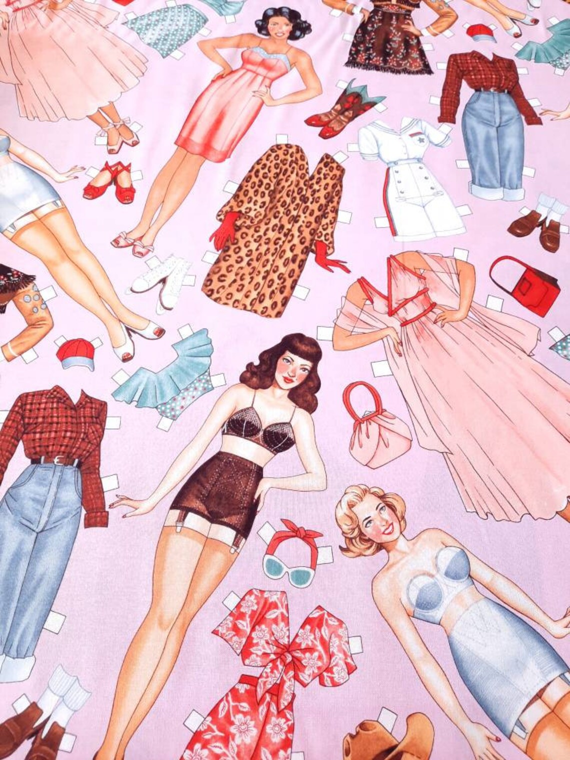 Paper Pin-ups Pink Fabric Paper Doll Fabric Pin up Girls | Etsy