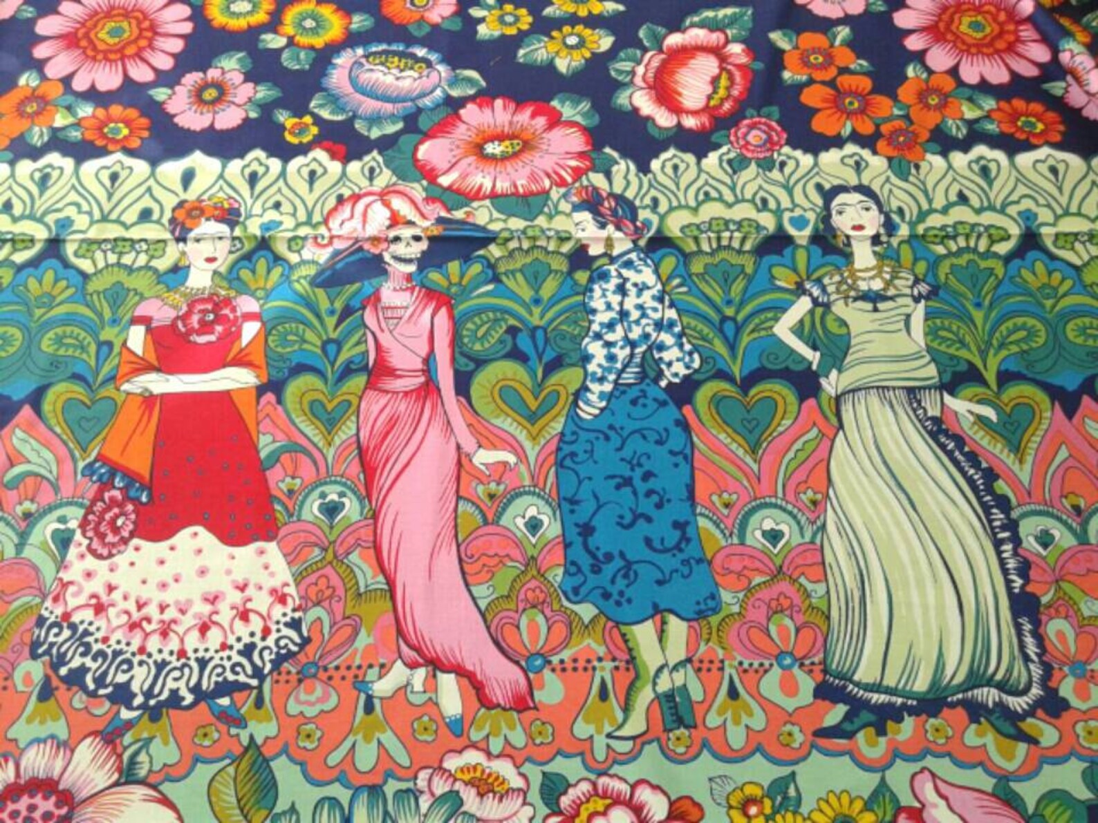 Frida Fabric La Catrina Marine ALL FIGURES Foklorico - Etsy