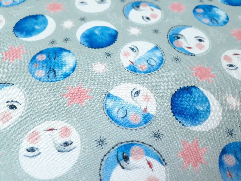 Moon Phases and Faces Quilting Cotton Fabric Digitally | Etsy