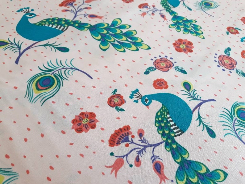 Pretty Peacock Fabric Turquoise Peacocks on Pink. Organic - Etsy