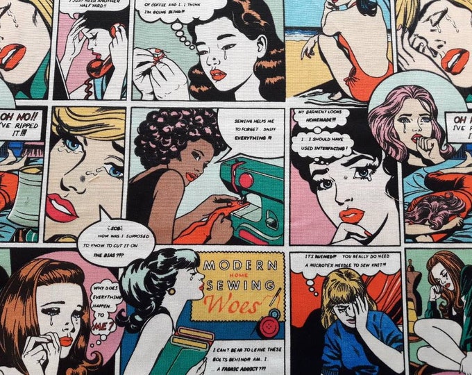 Sewing Sorrows Fabric, Comic Strip Style Modern Sewing Woes, Pop Art ...