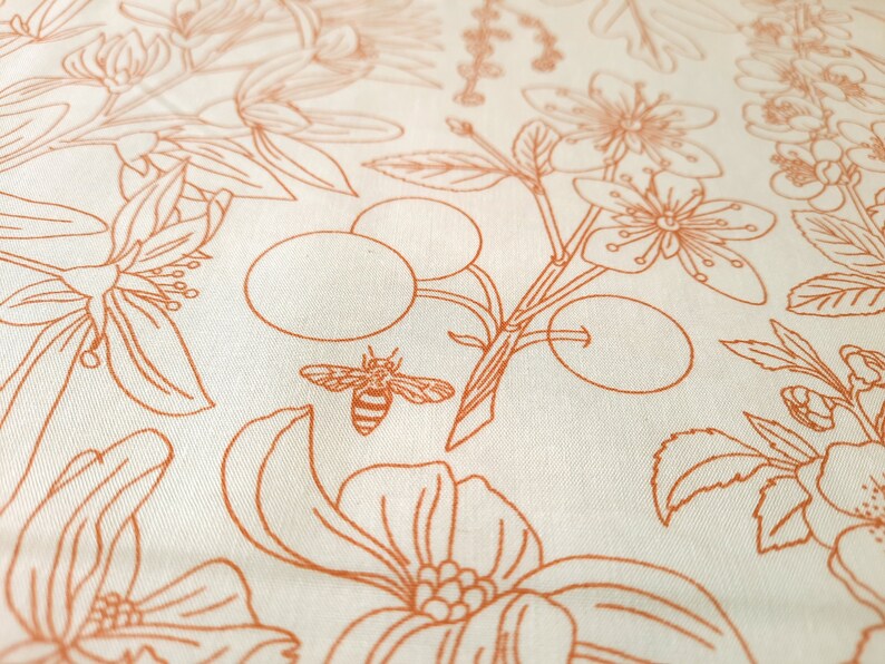 Line Art Cream Organic Cotton Poplin Fabric Flowering Trees - Etsy