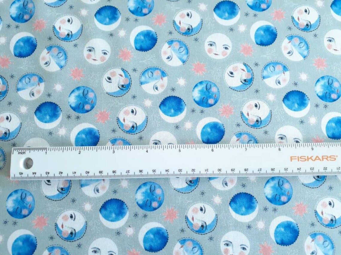 Moon Phases and Faces Quilting Cotton Fabric Digitally - Etsy